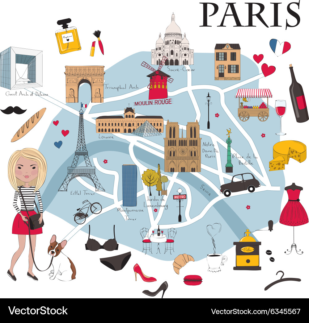 Paris map Royalty Free Vector Image - VectorStock