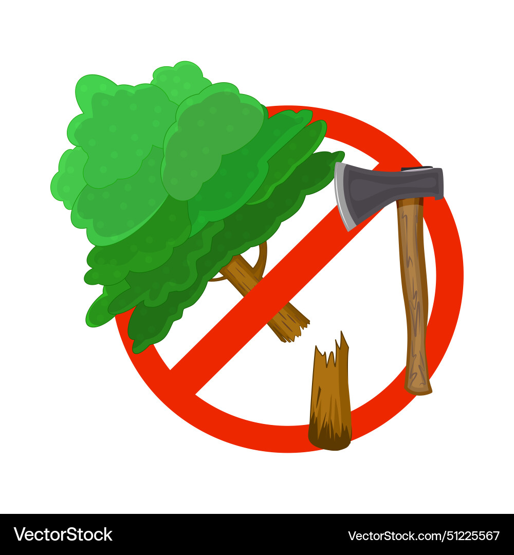 Sign with axe and tree Royalty Free Vector Image