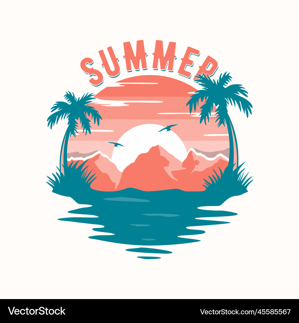 Sunset on the beach with letter summer template Vector Image