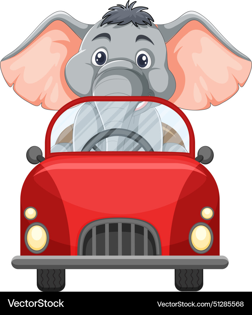 Cartoon elephant in a red car Royalty Free Vector Image