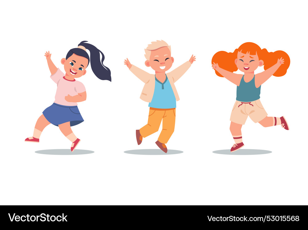 Cartoon happy children jumping characters smiling Vector Image