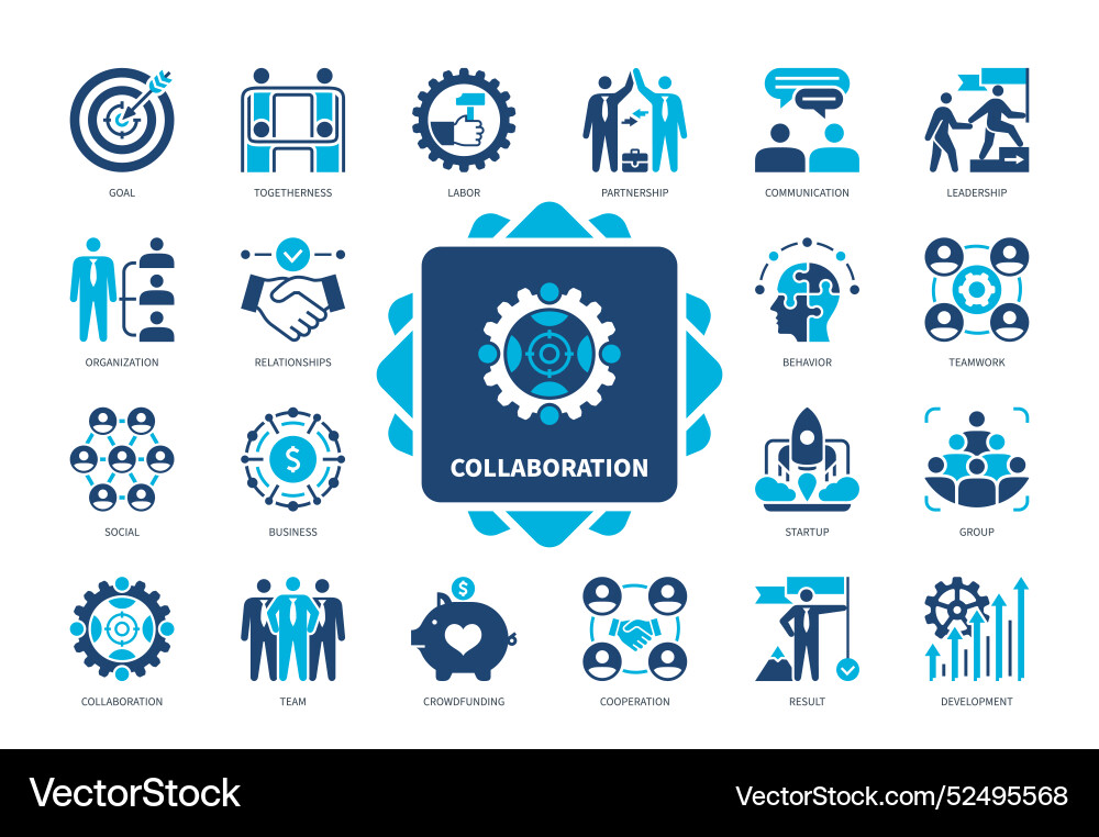 Collaboration solid icon set Royalty Free Vector Image