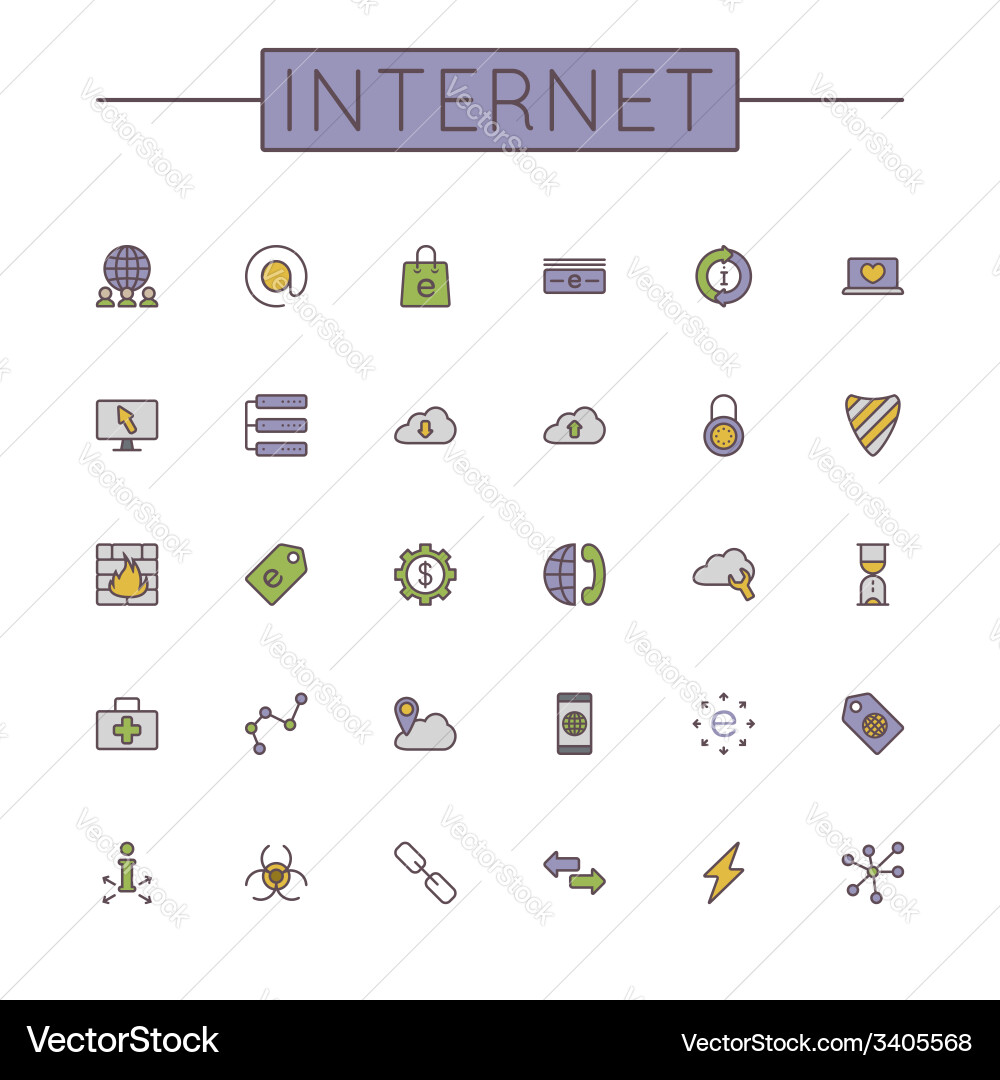 Colored internet line icons Royalty Free Vector Image