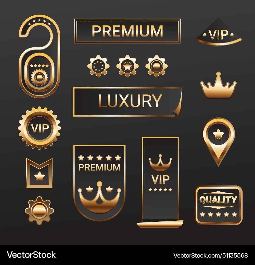 Golden luxury labels and banners gold premium Vector Image