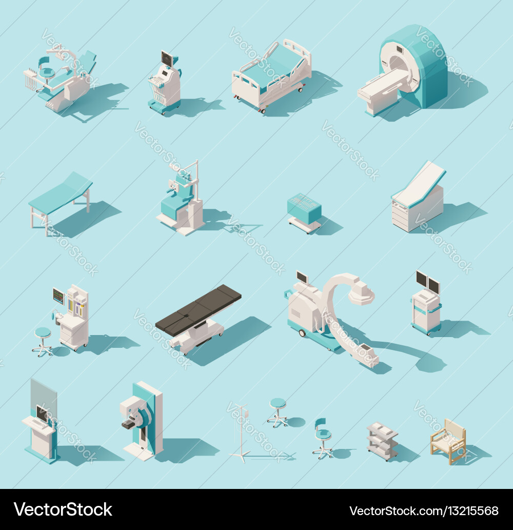 Isometrisch niedrige Poly medizinische Gerätesatz