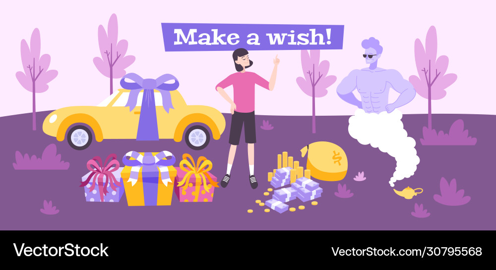 Making wishes flat composition Royalty Free Vector Image