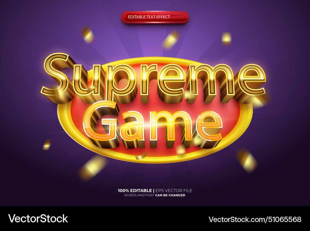 Supreme gold game badge 3d editable text effect Vector Image