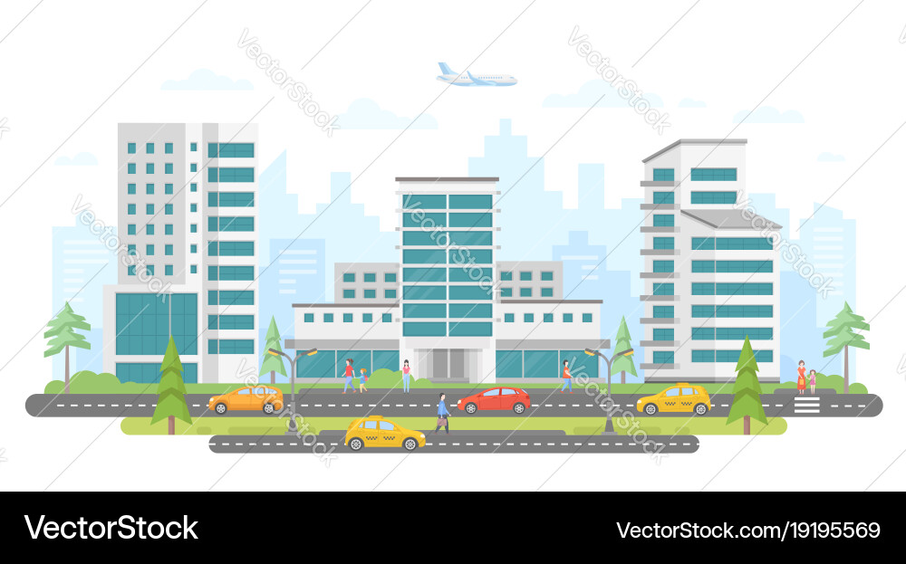 Busy street - modern colorful flat Royalty Free Vector Image