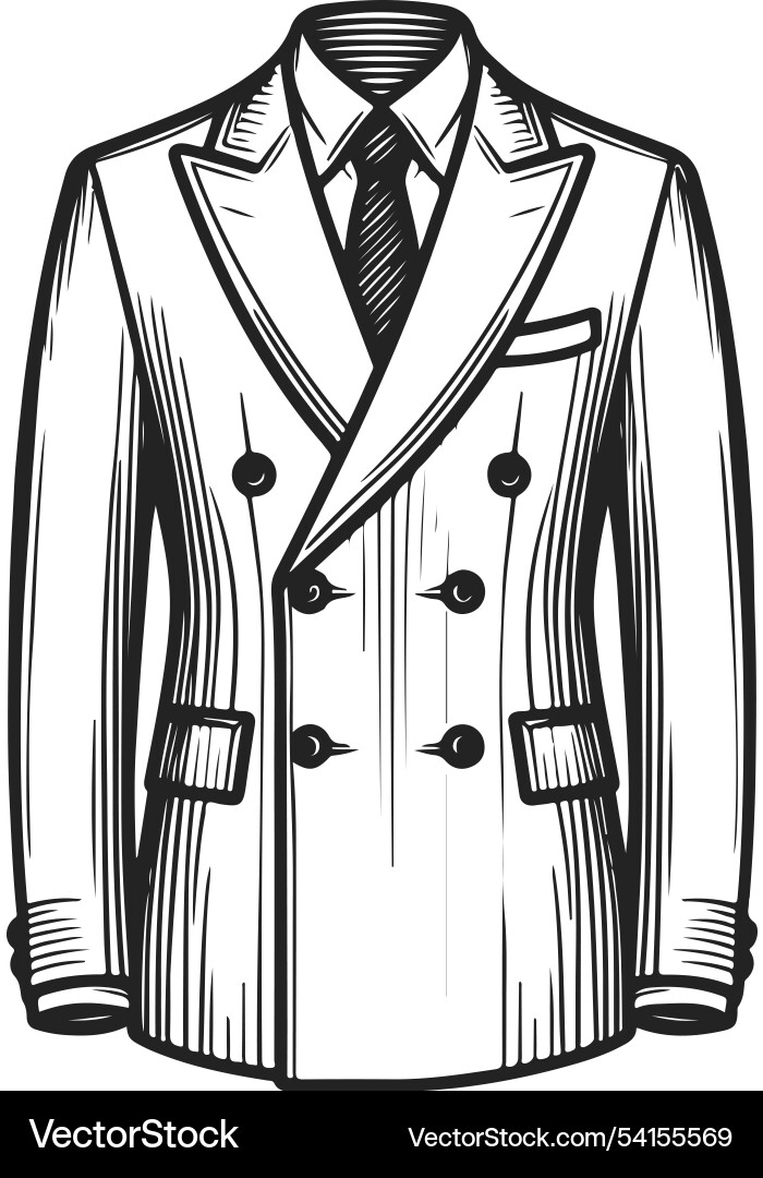Double-breasted suit fashion technical drawing Vector Image