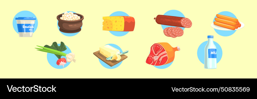 Food object and item from grocery store set Vector Image