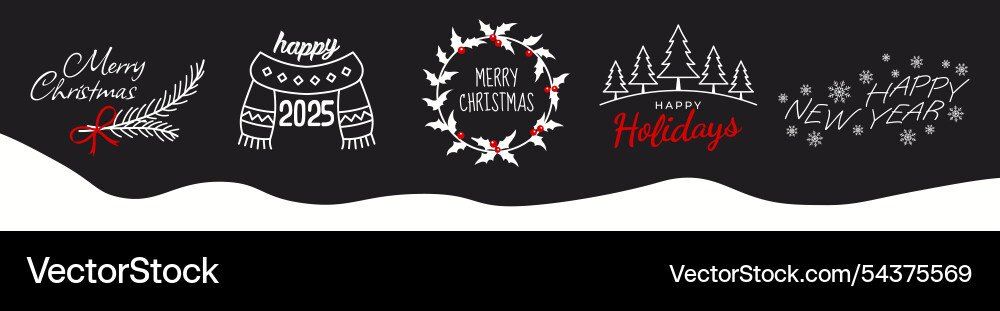 Merry christmas happy new year logo emblems Vector Image