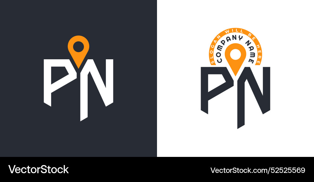 Pn location logo bundle letter dual icons Vector Image
