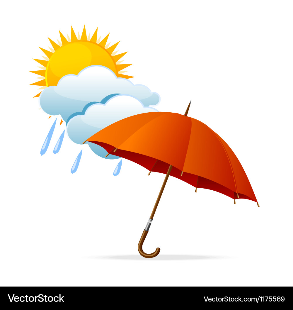 Rainy weather icon with clouds and umbrella Vector Image