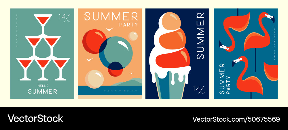 Retro summer posters with attributes Royalty Free Vector