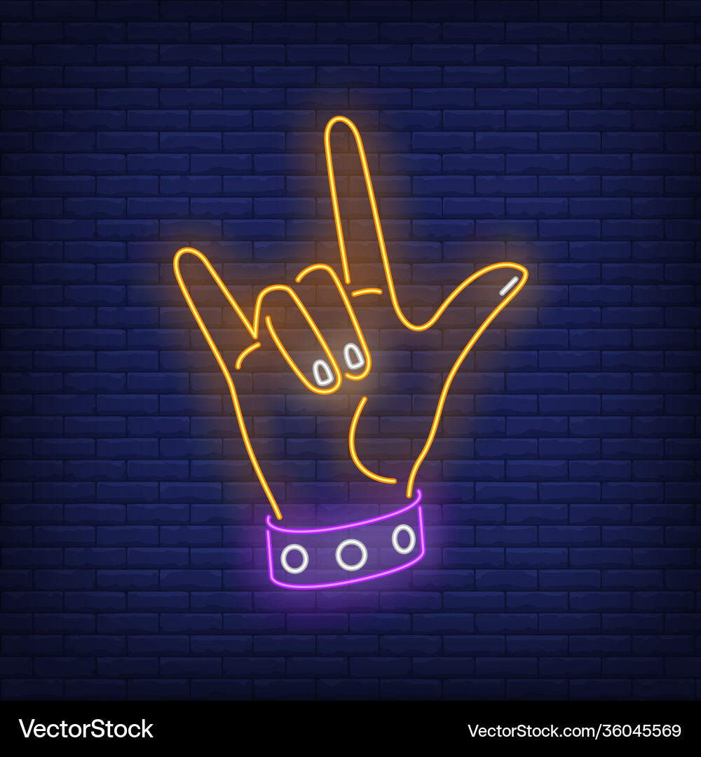 Rock gesture neon sign Royalty Free Vector Image