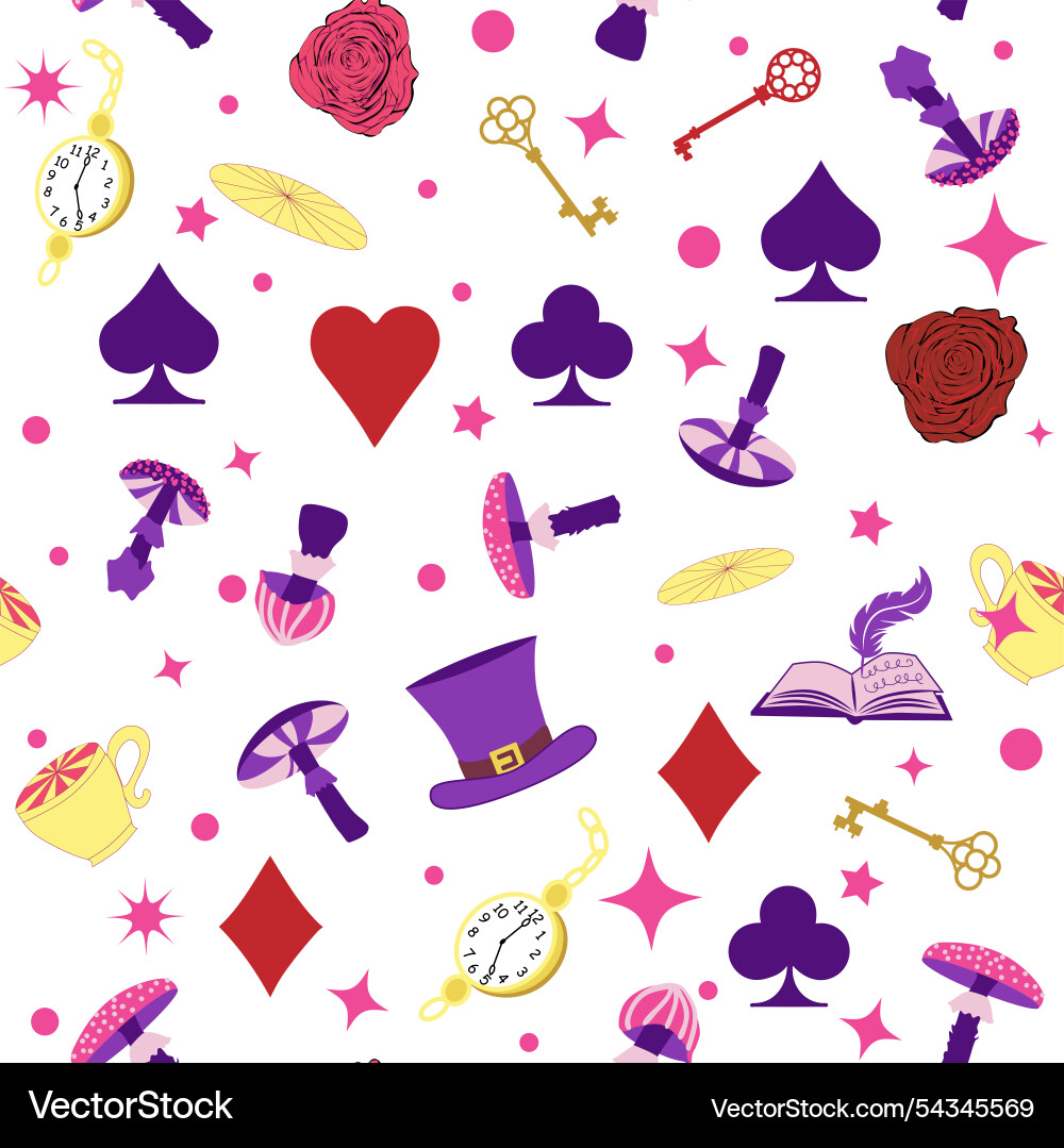 Wonderland pattern elements rabbit cheshire cat Vector Image
