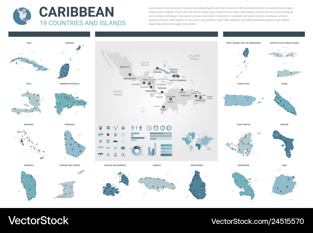 Caribbean Island Maps - Detailed Collection Vector Image