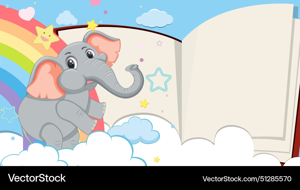 Cartoon elephant beside an open storybook Vector Image
