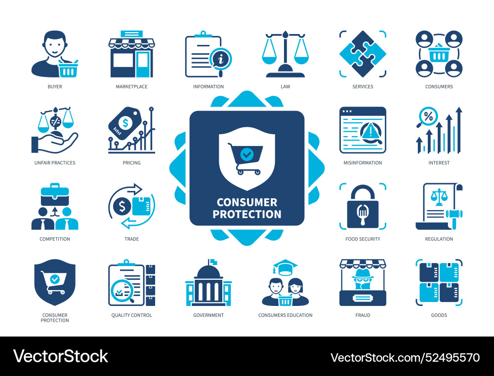 Consumer protection solid icon set Royalty Free Vector Image