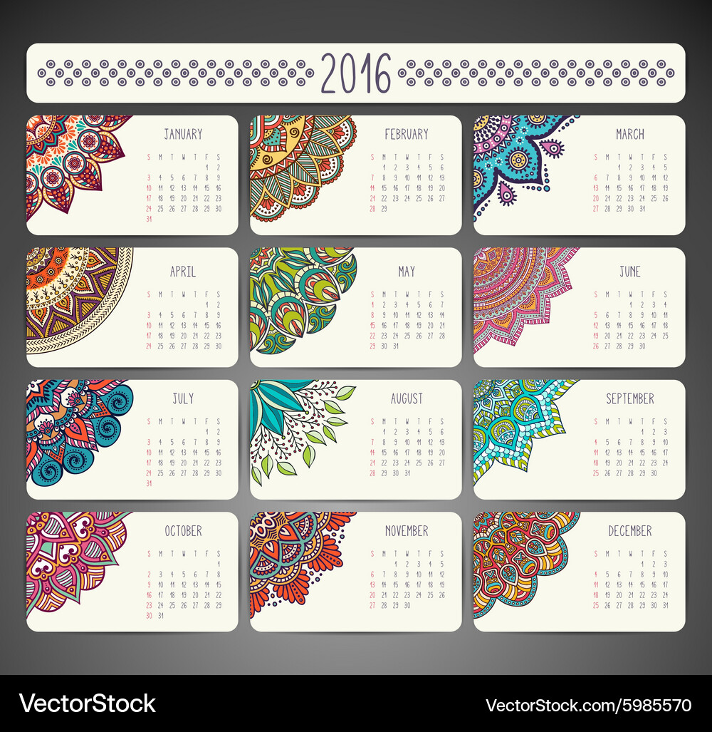 Mandalas Calendar Pattern Royalty Free Vector Image