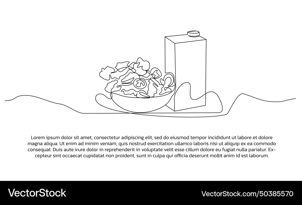 One continuous line design of milk and vegetable Vector Image