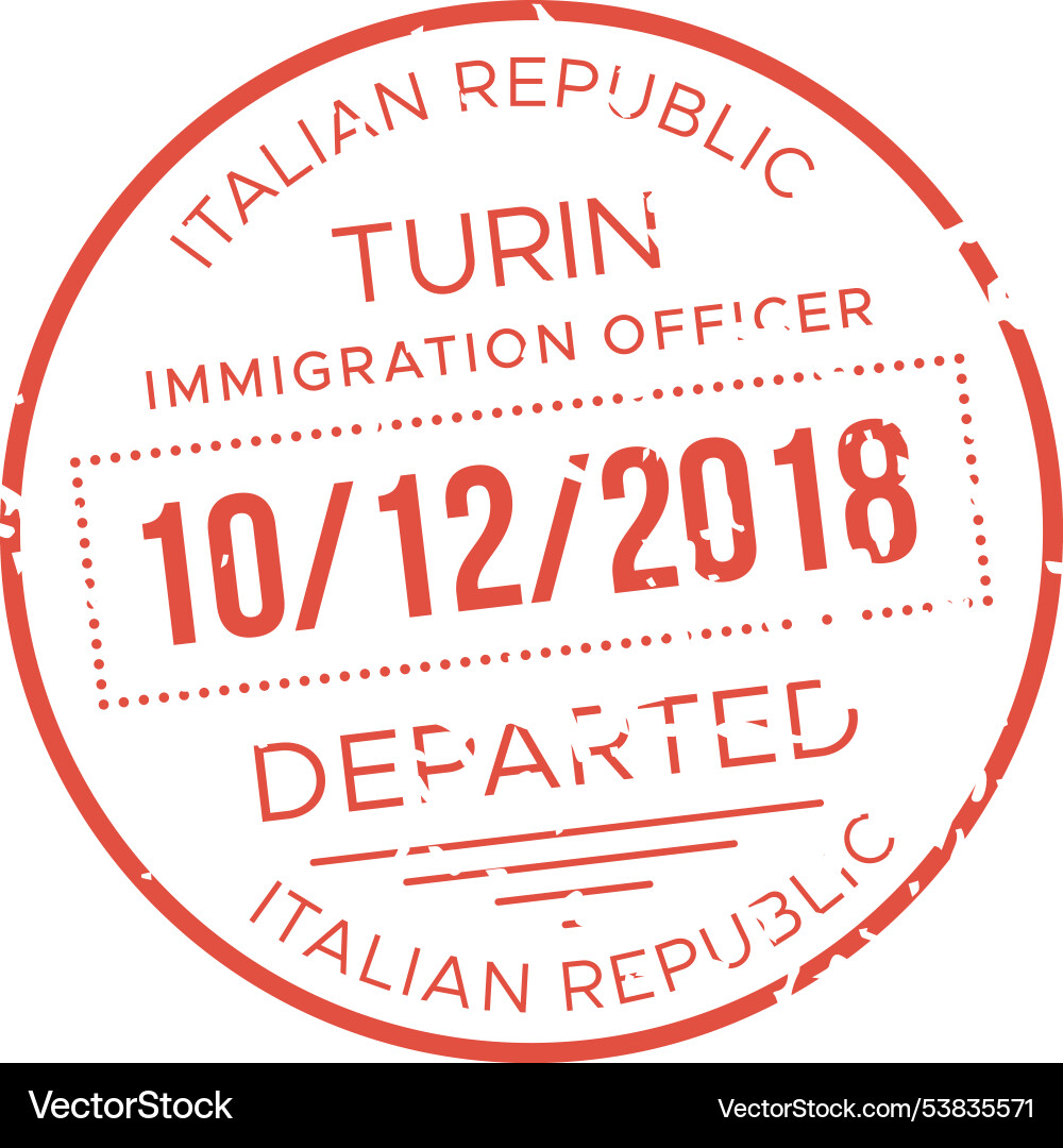 A red immigration stamp imprint marks Royalty Free Vector