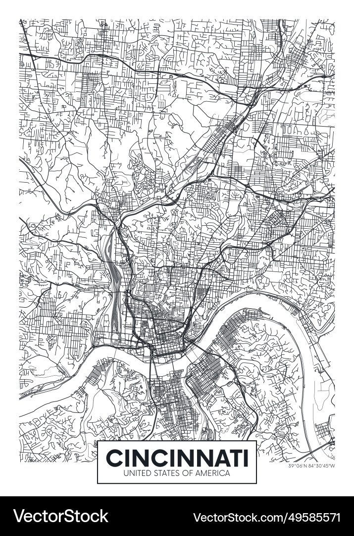Cincinnati City Map - Urban Planning Royalty Free Vector