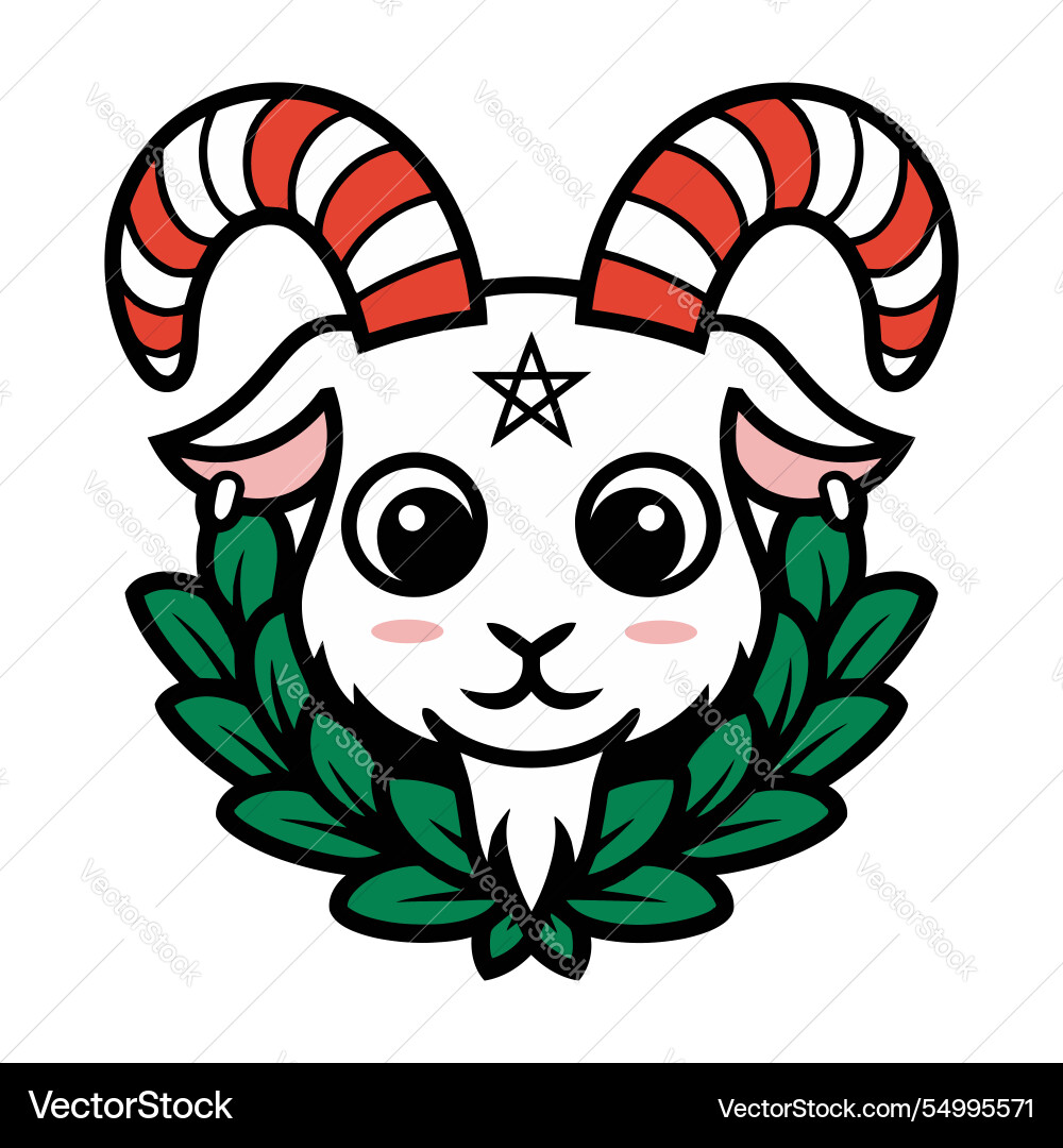 Cute goat with candy cane horns and wreath Vector Image