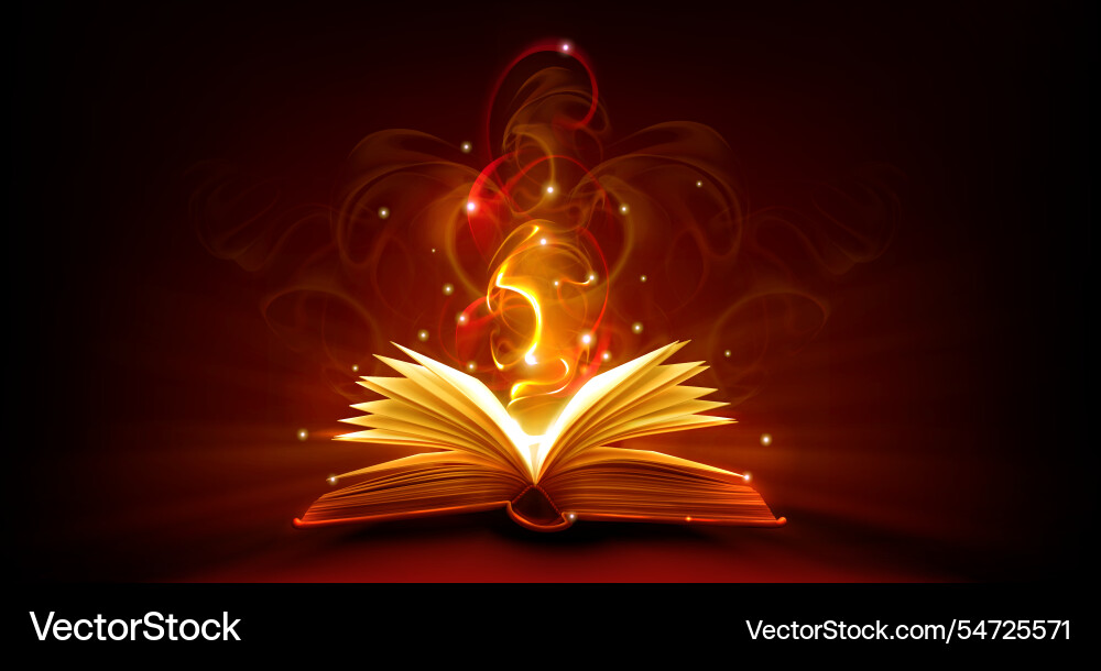 Open magic book with fire light fantasy bible Vector Image