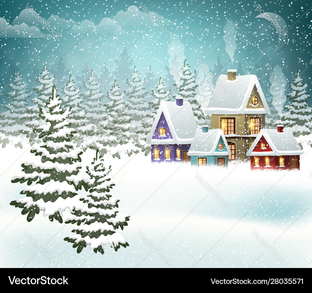 Vector Snow Village Landscape