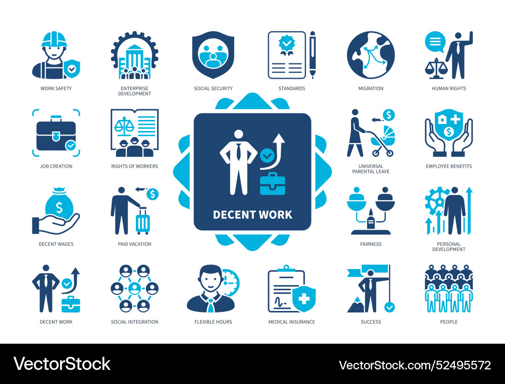 Decent work solid icon set Royalty Free Vector Image