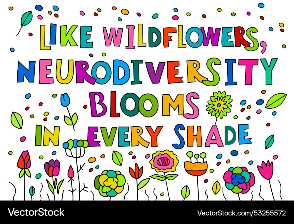 Neurodiversity flower slogan landscape poster Vector Image