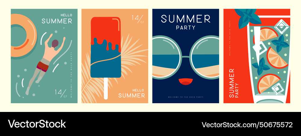 Retro summer posters with attributes Royalty Free Vector