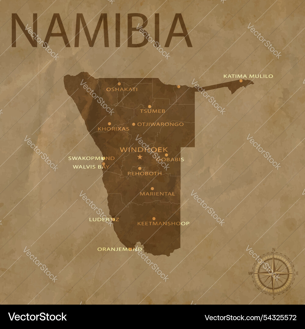 Vintage namibia map with regions borders Vector Image