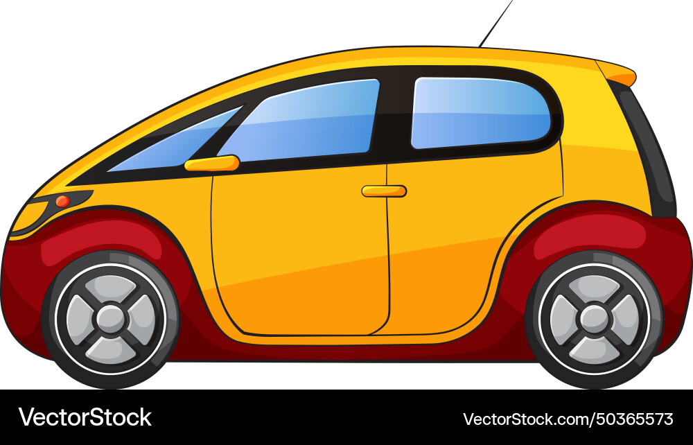 Bright yellow and red compact car in style Vector Image