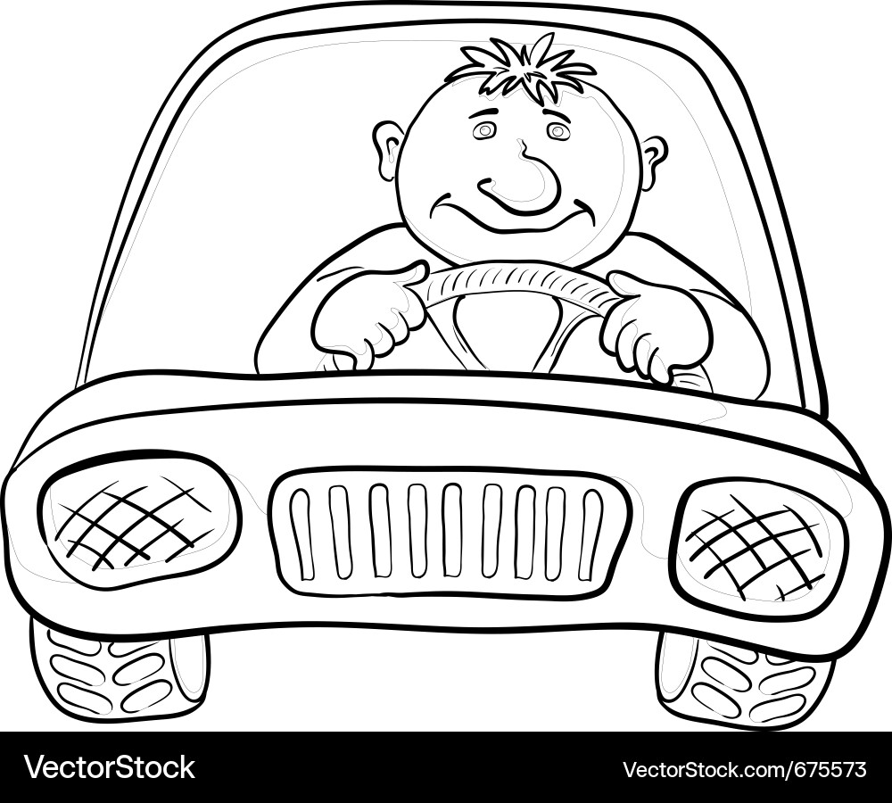 Car and driver contours Royalty Free Vector Image