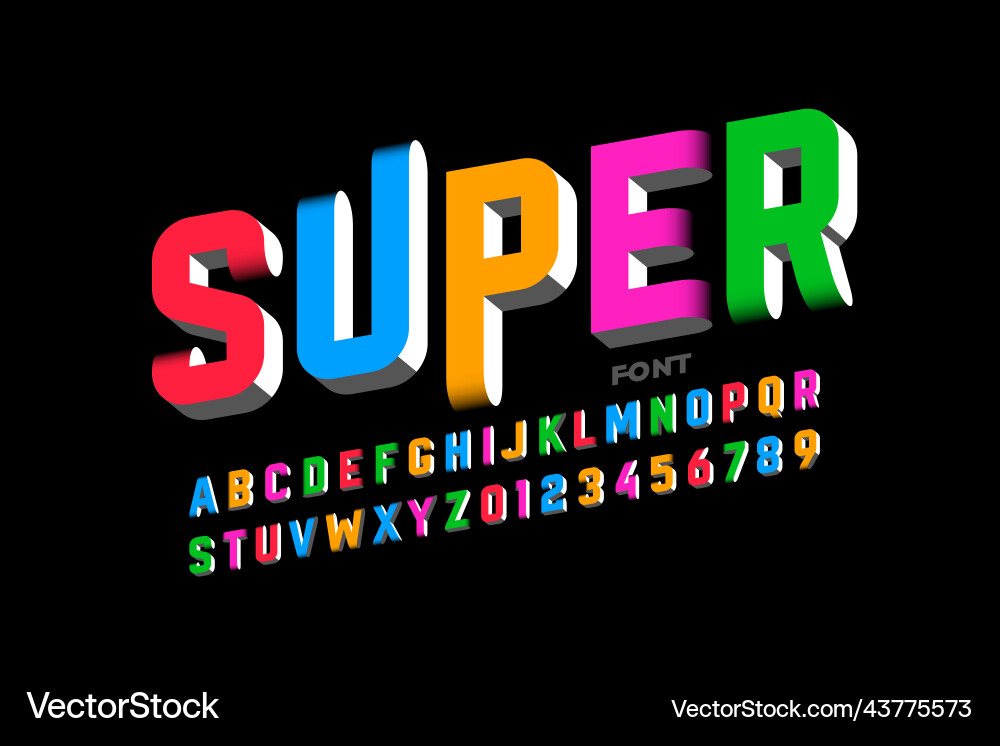 Colorful 3d style font Royalty Free Vector Image