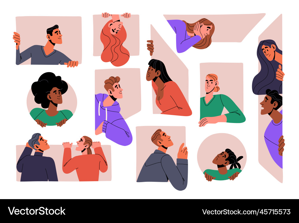 Curious suspicious people peeking looking out Vector Image