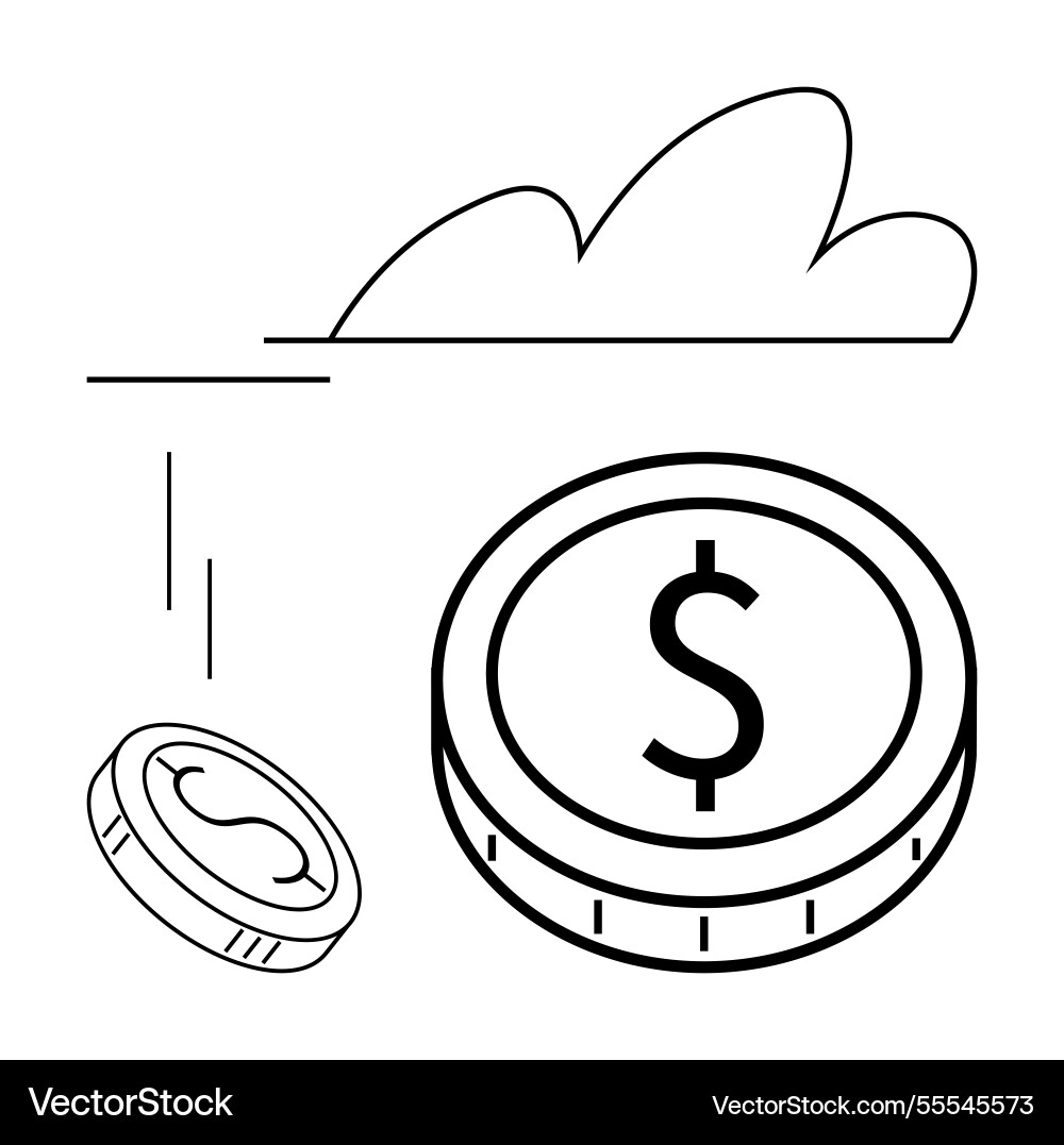 Falling coins with dollar signs beneath a cloud Vector Image