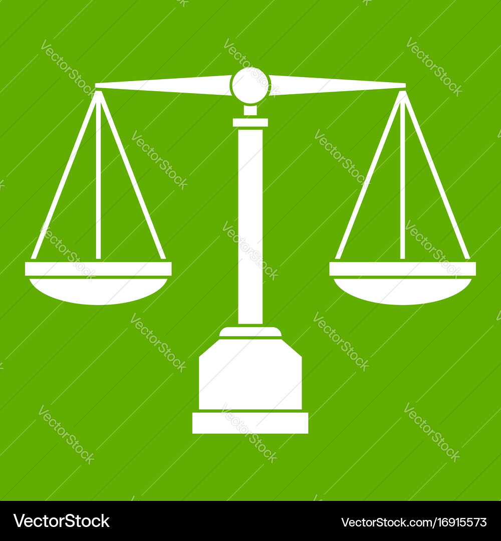 Justice scale icon green Royalty Free Vector Image