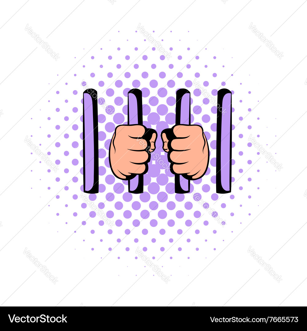 Man behind jail bars icon comics style Royalty Free Vector