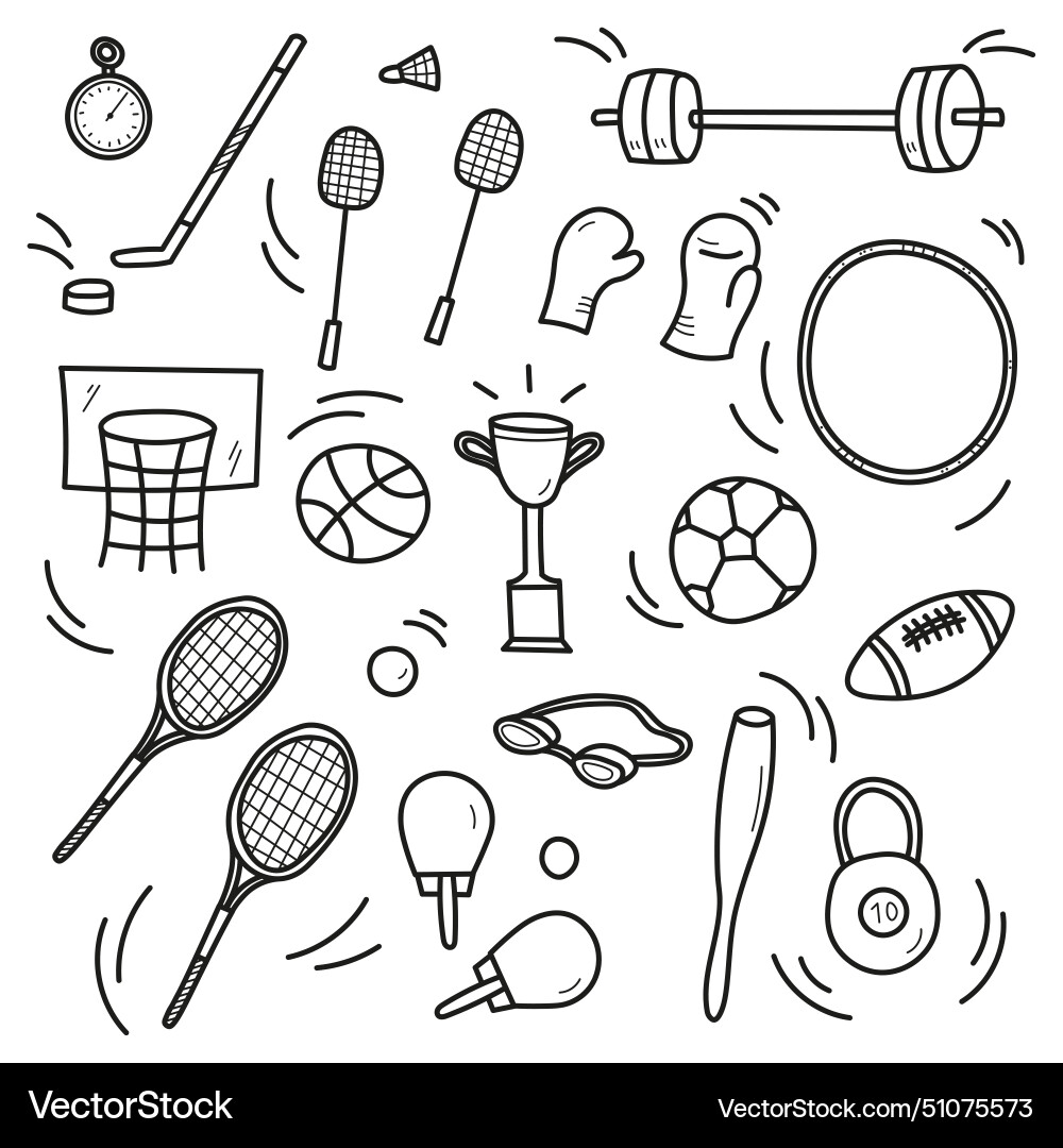 Sport sketch doodle cartoon set Royalty Free Vector Image