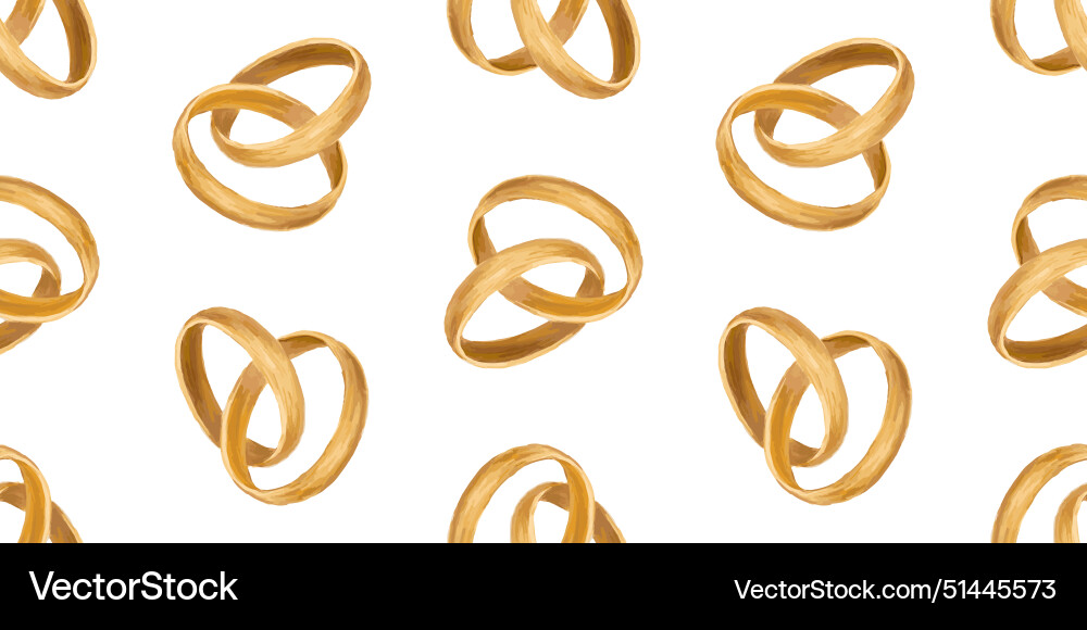 Wedding rings gold twowatercolor seamless pattern Vector Image