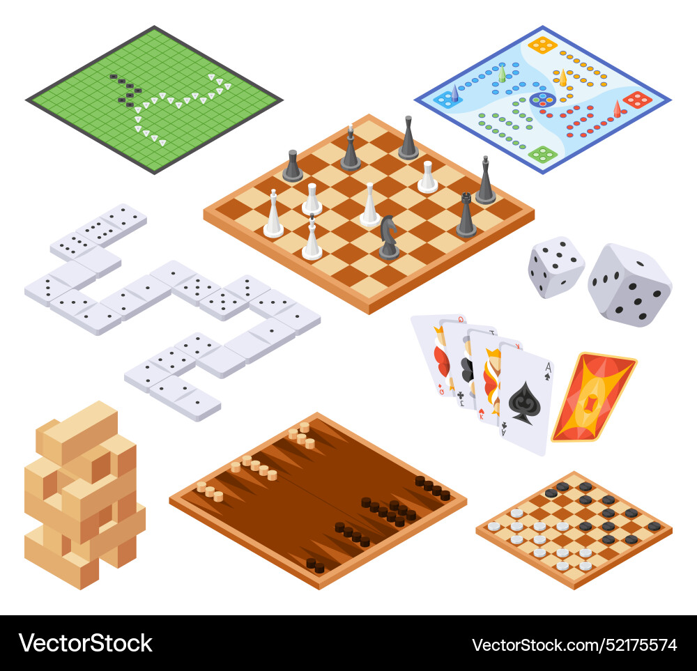 Board games set flat isometric view isolated Vector Image