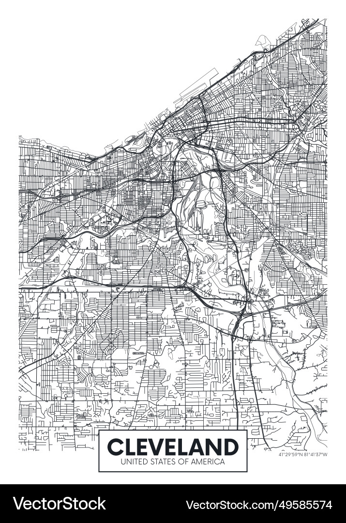 Cleveland City Map - Urban Planning Royalty Free Vector
