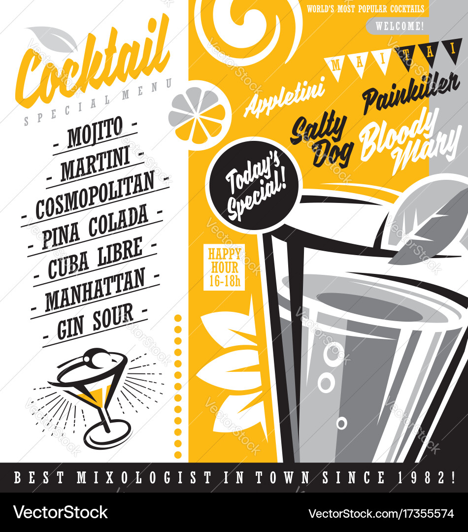 Cocktail bar menu list Royalty Free Vector Image