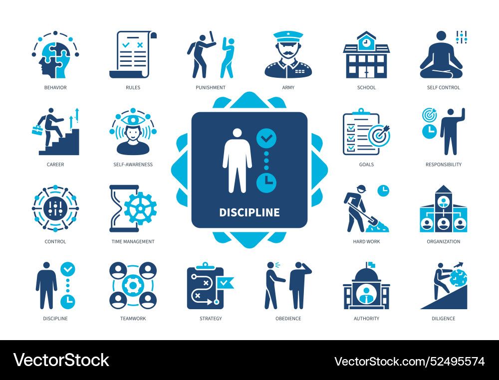 Discipline solid icon set Royalty Free Vector Image