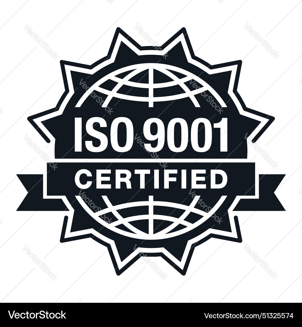 Iso 9001 certified badge - quality management Vector Image