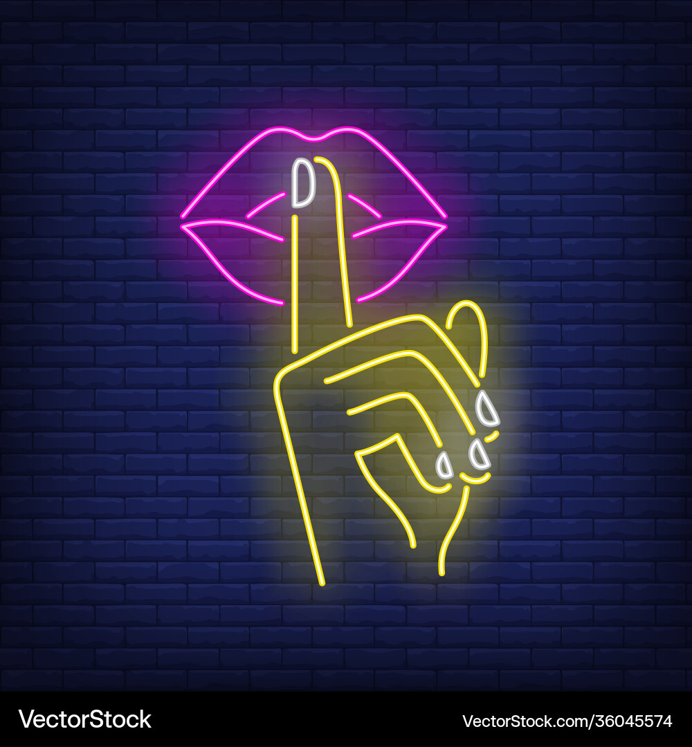 Shh gesture neon sign Royalty Free Vector Image