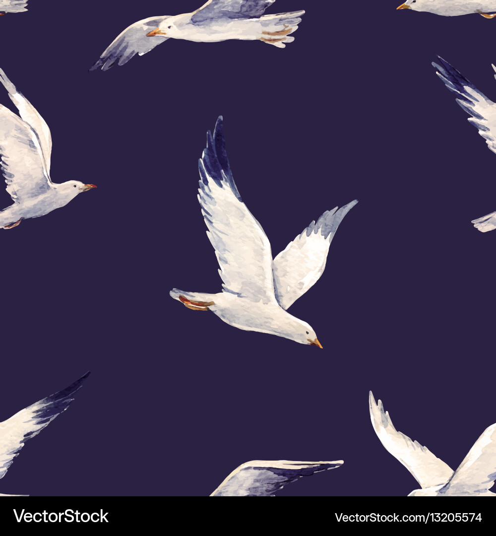 Watercolor seagull pattern Royalty Free Vector Image